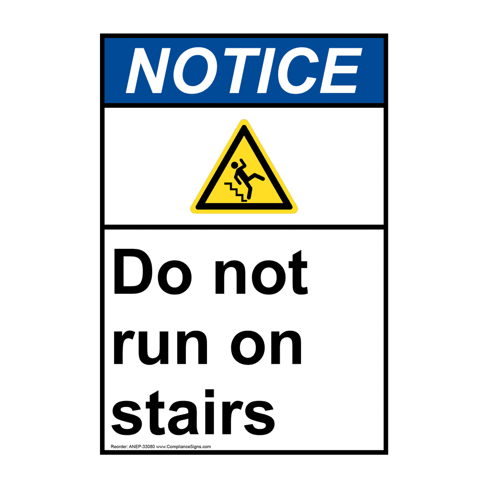 Portrait ANSI Do Not Run On Stairs Sign With Symbol ANEP-33080