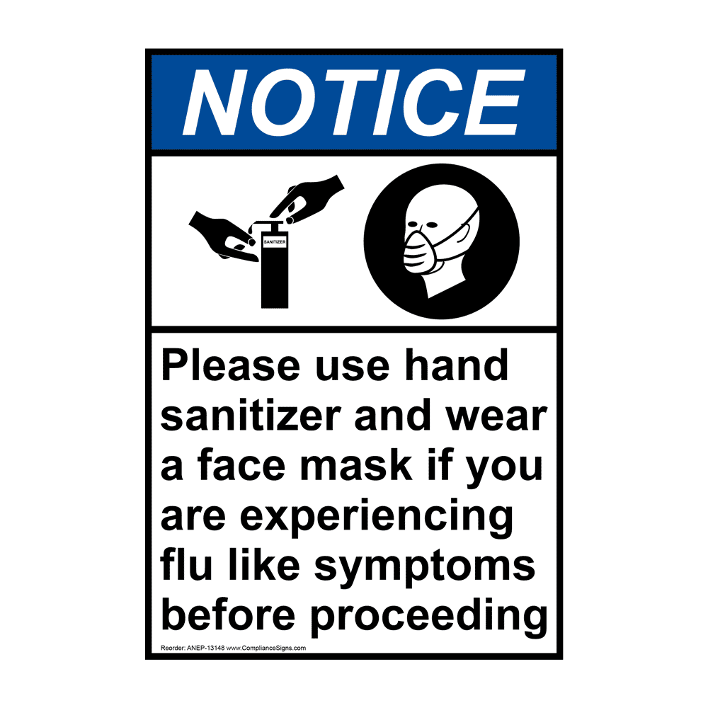 Portrait ANSI NOTICE Please Use Hand Sanitizer Sign ANEP-13148