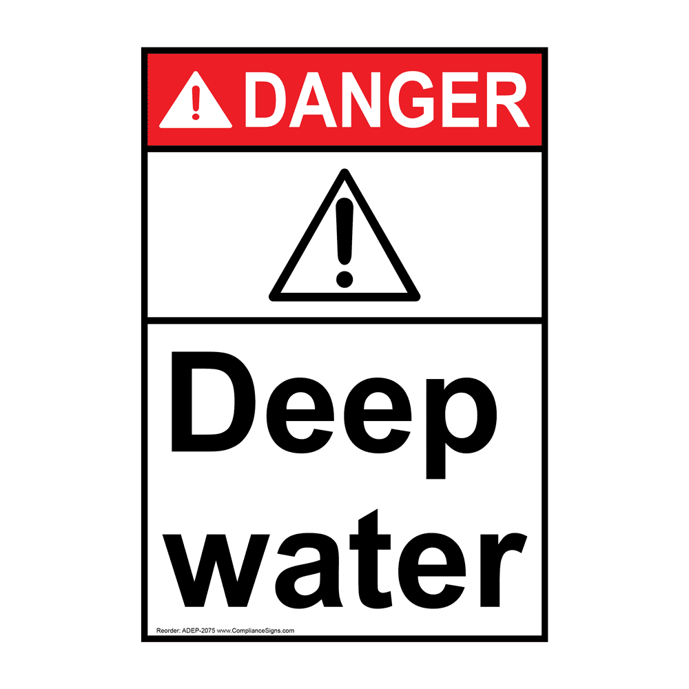 Portrait ANSI DANGER Deep Water Sign ADEP-2075 Recreation Water Safety