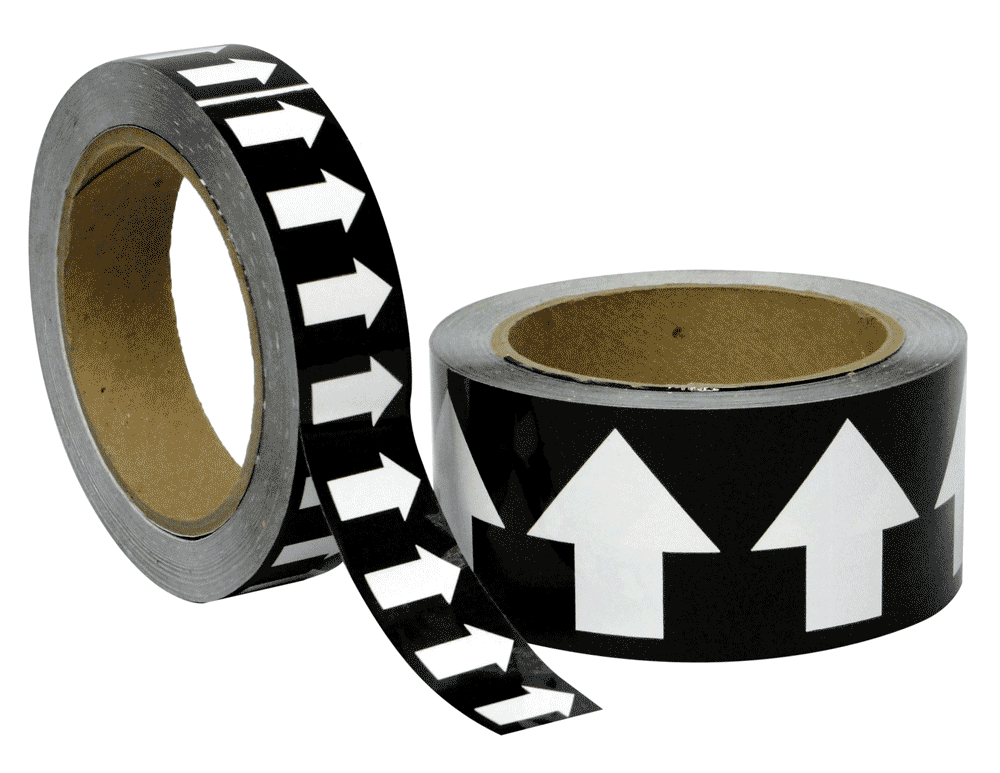 ASME A13.1 Roll Of White Arrows On Black Tape ArrowRoll-WHTonBLK