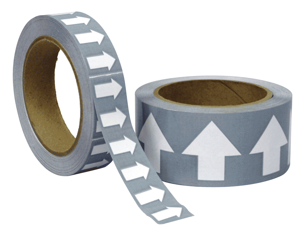 ASME A13.1 Roll Of White Arrows On Gray Tape ArrowRoll-WHTonGray