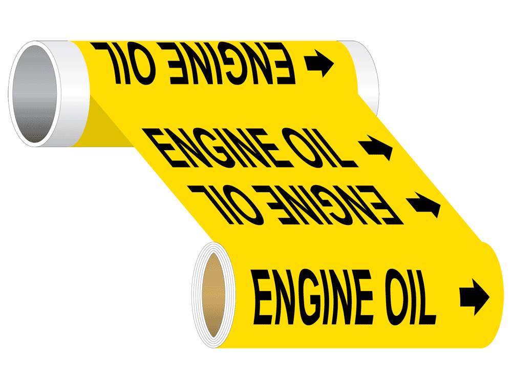 ASME A13.1 Engine Oil Black On Yellow Wide Pipe Label PIPE-23425-WR ...