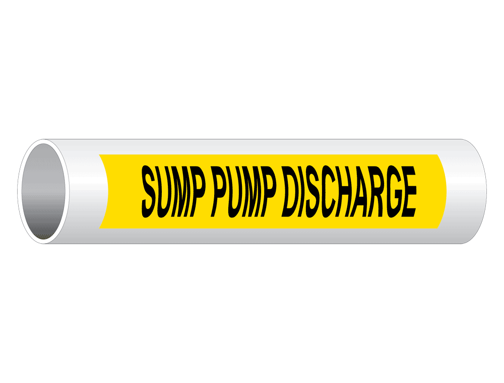 ASME A13.1 Sump Pump Discharge Pipe Label PIPE-24305-BLKonYLW