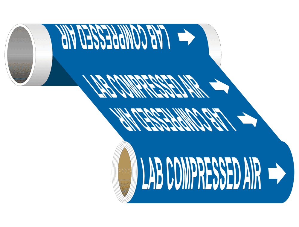 ASME A13.1 Lab Compressed Air Wide Pipe Label PIPE-23780-WR-WHTonBLU