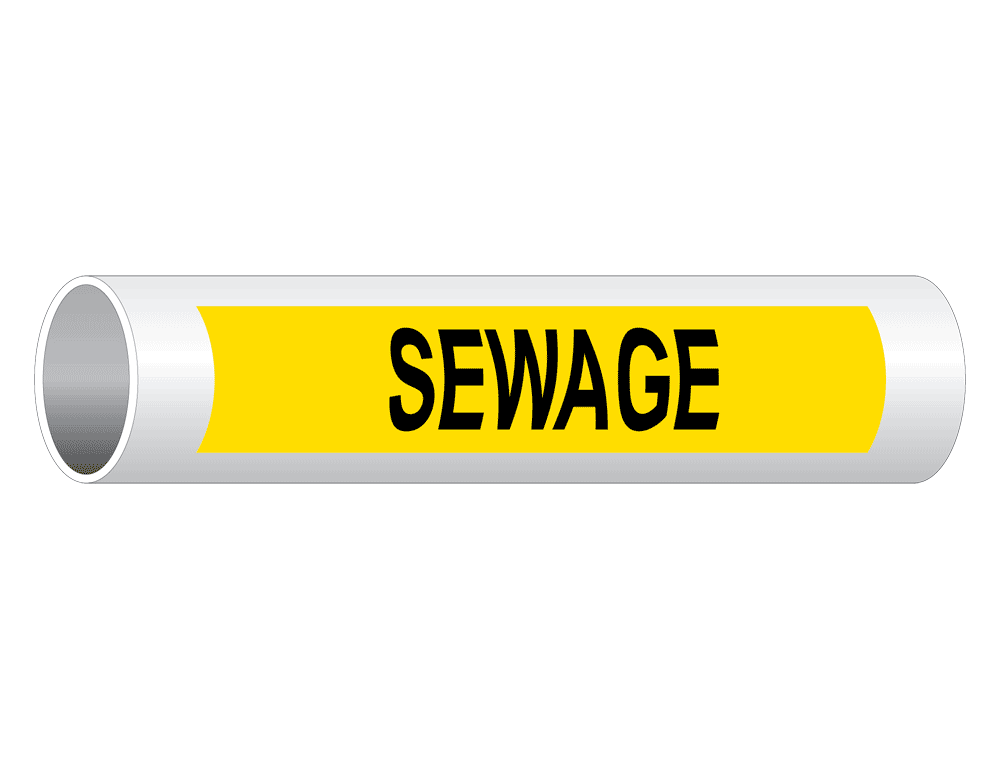 ASME A13.1 Sewage Pipe Label PIPE-24180-BLKonYLW
