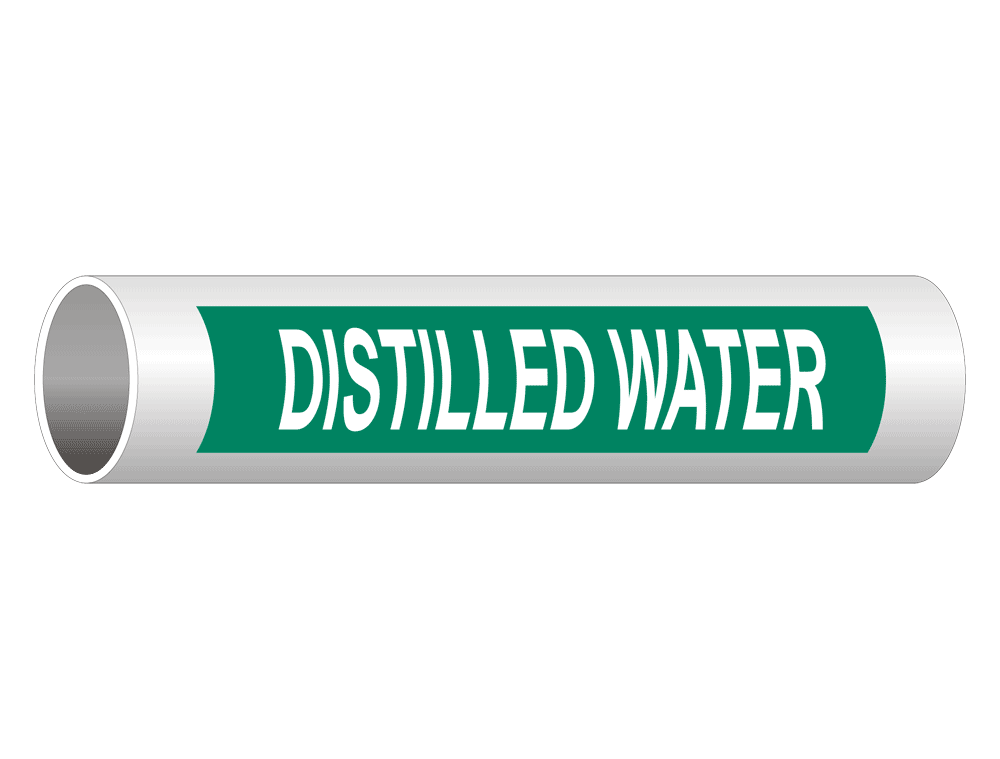 ASME A13.1 Distilled Water White On Green Pipe Label PIPE-23350-WHTonGreen