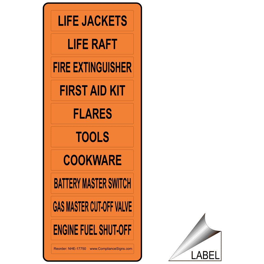 Life Jackets Raft Flares Cut-Off Engine Fuel Shut-Off Label NHE-17750