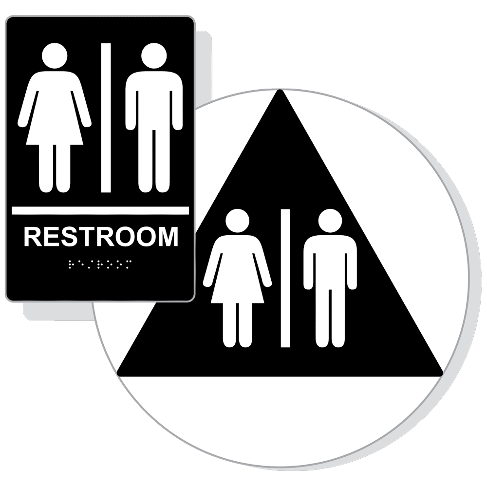 ADA Restroom With Symbol Braille Sign RRE-110-DCTS_WHTonBLK Restrooms