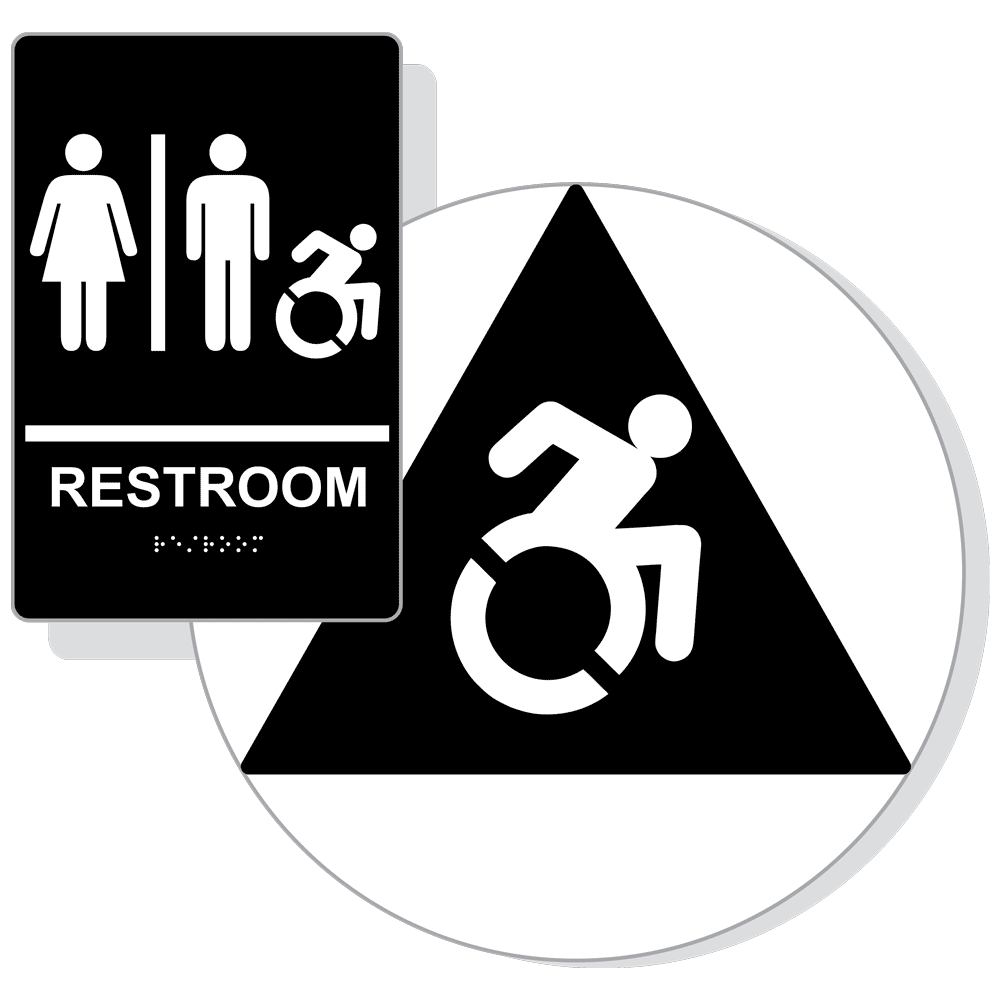 Braille Unisex Restroom Sign Set With Dynamic Accessibility Symbol RRE ...