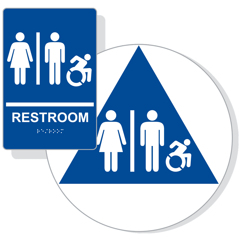 Braille Unisex Restroom Sign Set With Dynamic Accessibility Symbol RRE ...