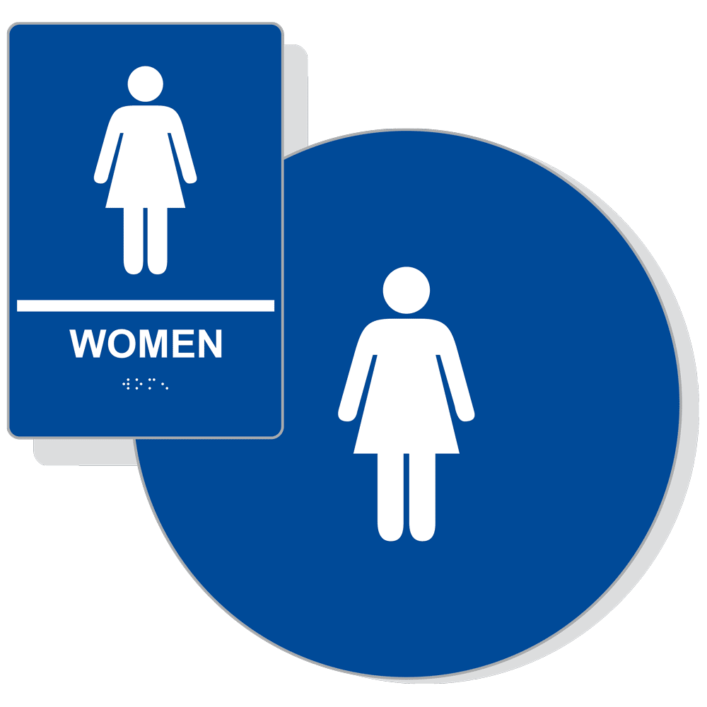ADA Women With Symbol Braille Sign RRE-125-DCS_WHTonBLU Restrooms