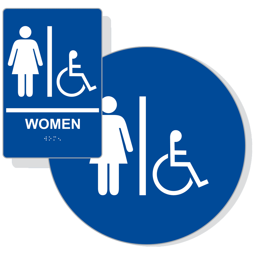 ADA Women With Symbol Braille Sign RRE-130-DCS_WHTonBLU Restrooms