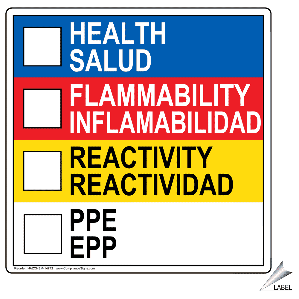 Health Flammability Physical Hazard PPE Label HAZCHEM-14712 Chemical