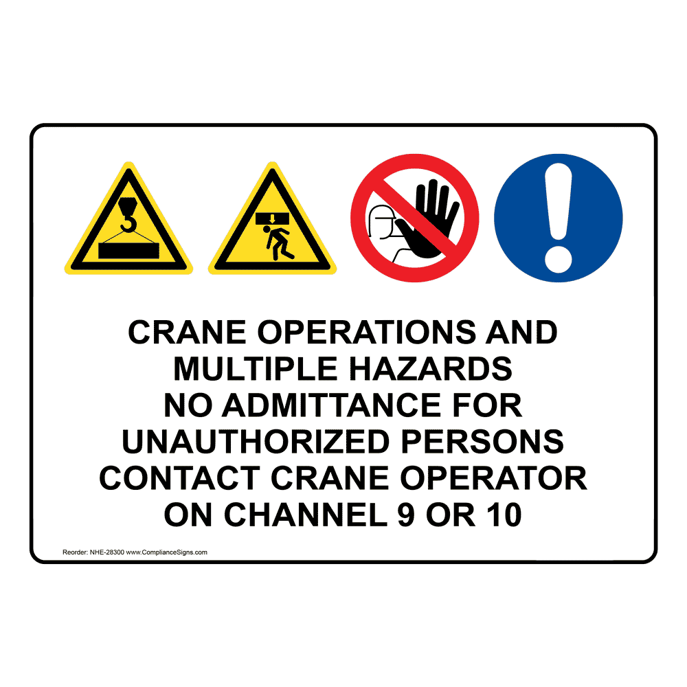 Crane Operations And Multiple Hazards Sign With Symbol NHE-28300