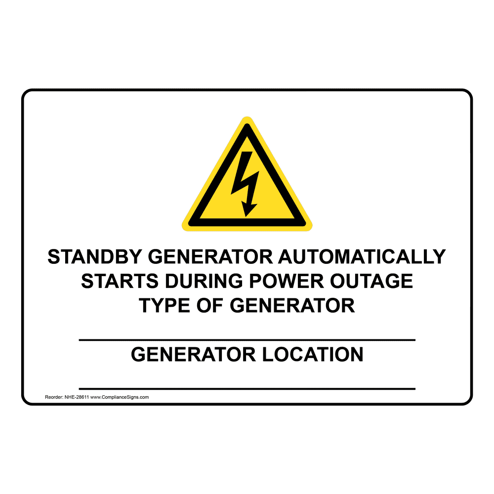 Standby Generator Automatically Starts Sign With Symbol NHE-28611