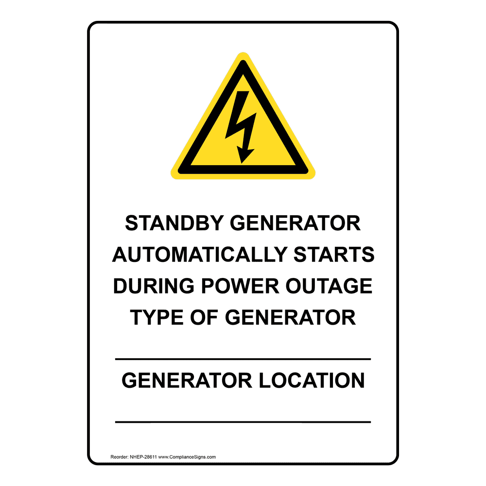 Standby Generator Automatically Starts Sign With Symbol NHE-28611
