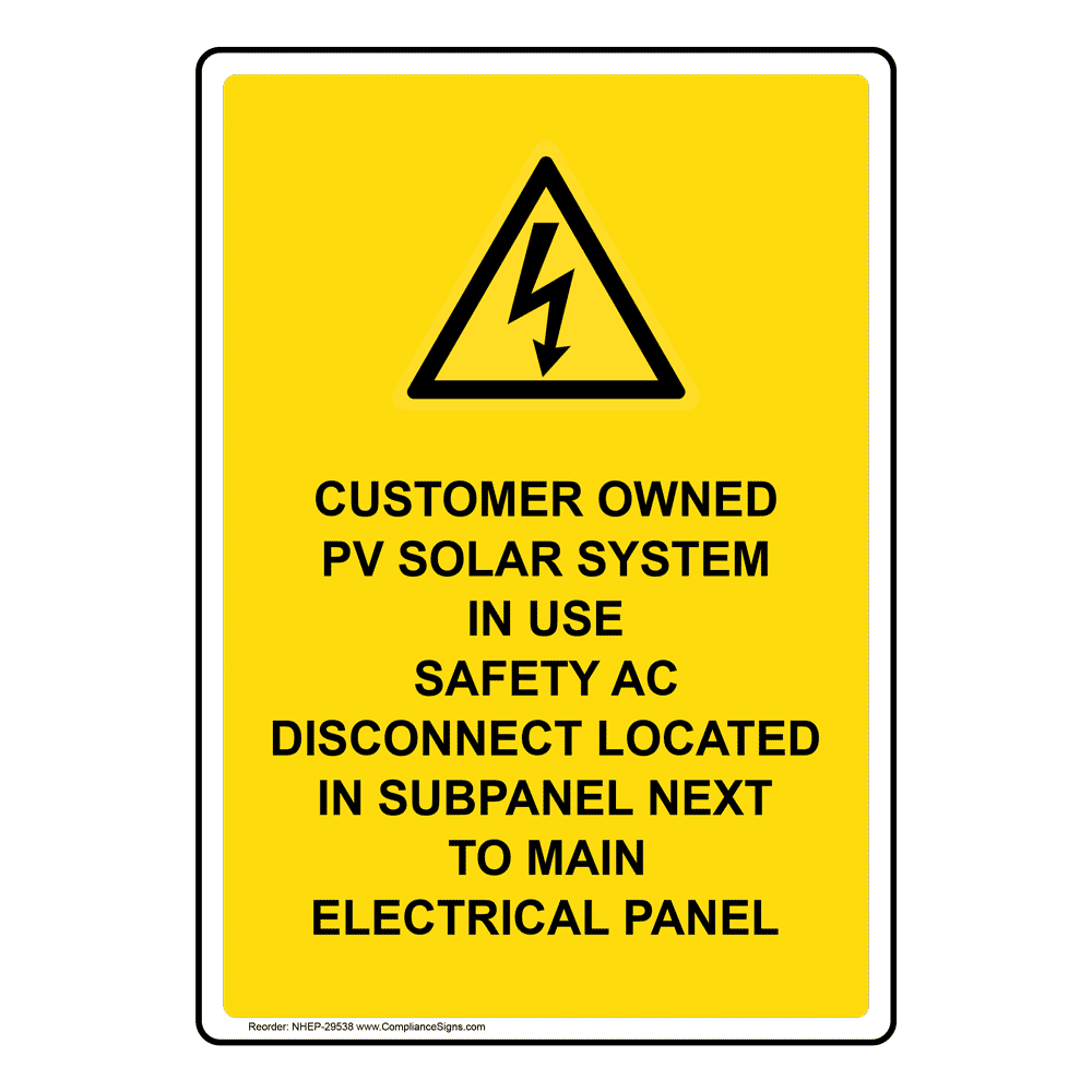 Portrait Customer Owned PV Solar Sign With Symbol NHEP-29538