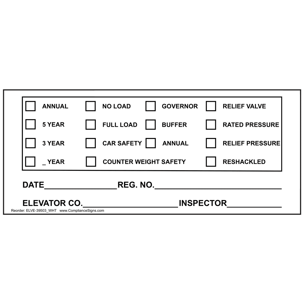 Silver Elevator Test Inspection Tag Sign ELVE-39503_BF