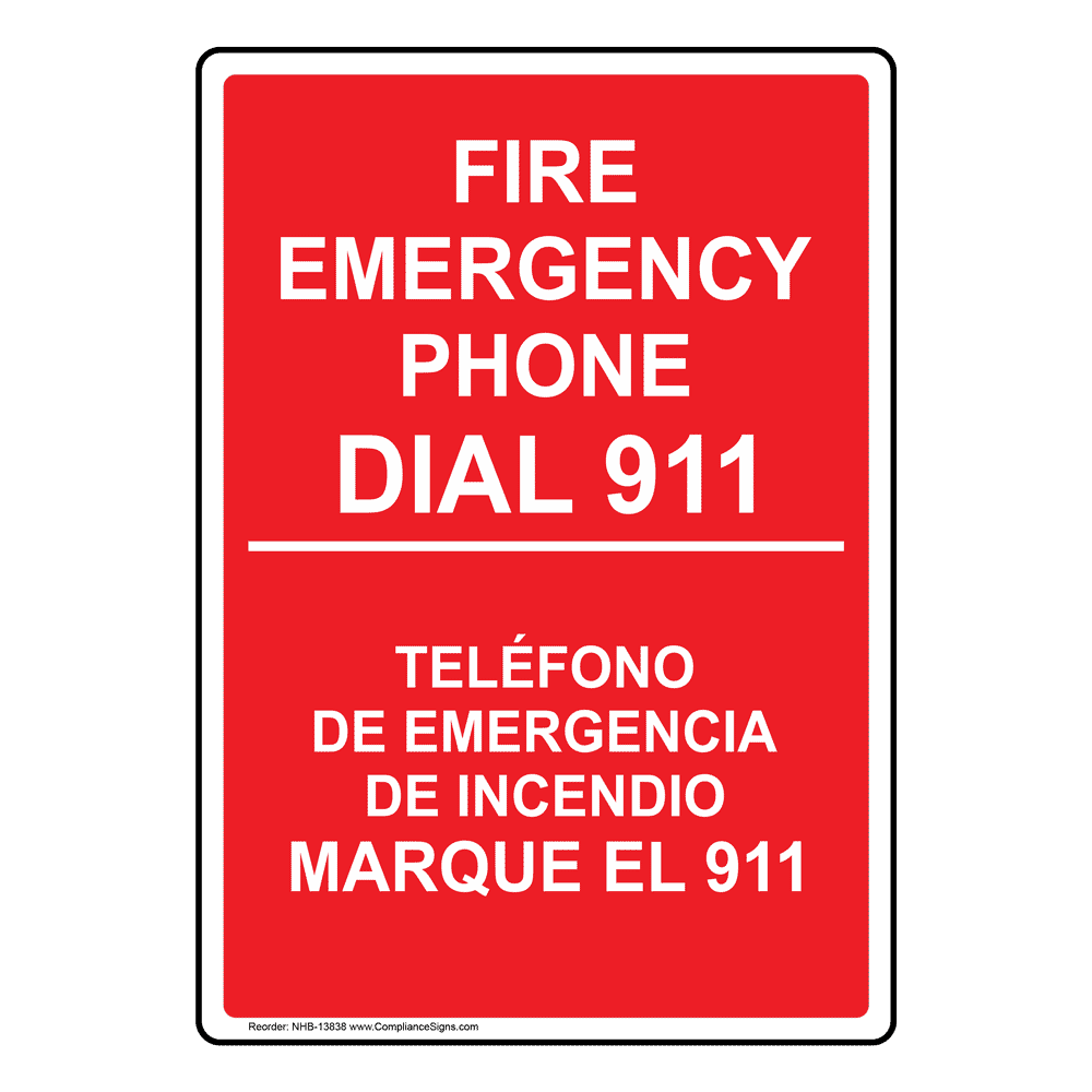 Portrait Fire Emergency Phone Dial 911 Sign NHEP-13838