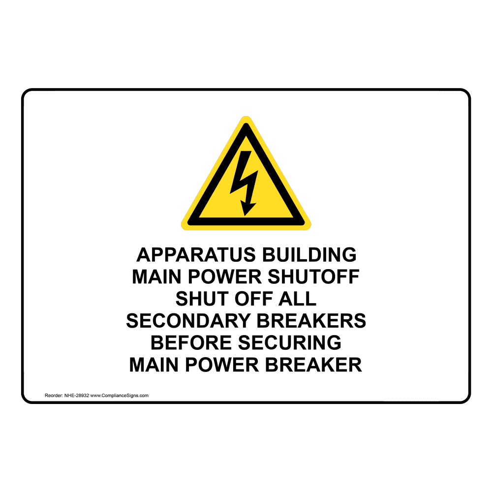 Apparatus Building Main Power Shutoff Sign With Symbol NHE-28932