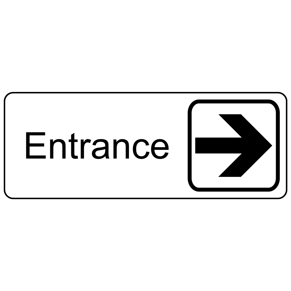 Entrance Right Engraved Sign EGRE-325-SYM-BLKonWHT Enter / Exit