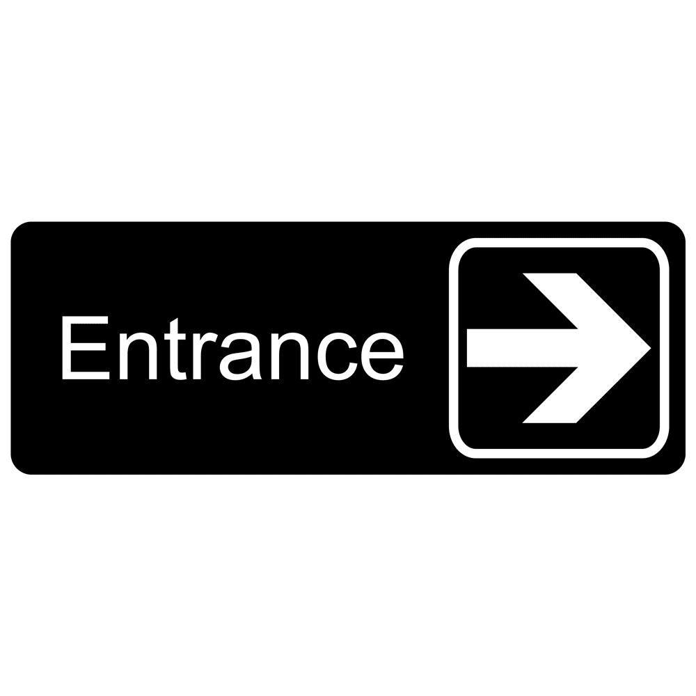 Entrance Right Engraved Sign EGRE-325-SYM-WHTonBLK Enter / Exit