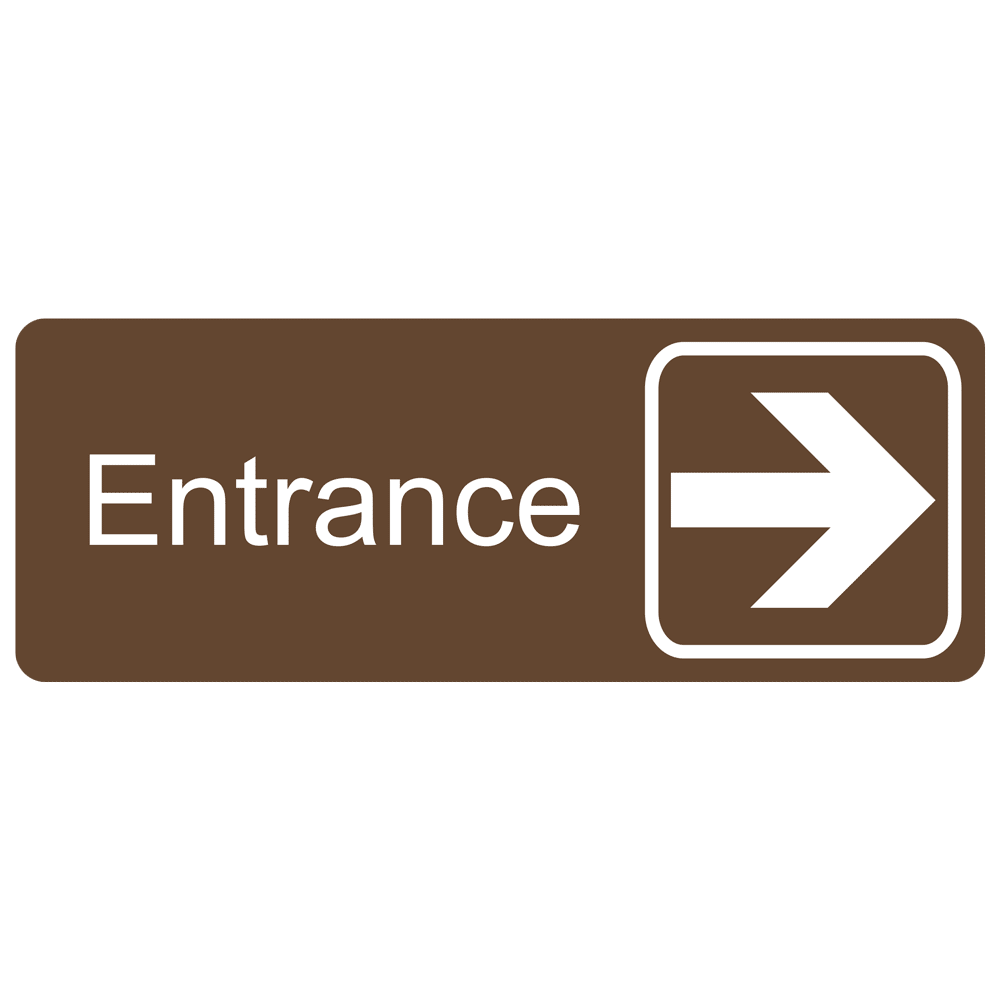 Entrance Right Engraved Sign EGRE-325-SYM-WHTonBrown Enter / Exit