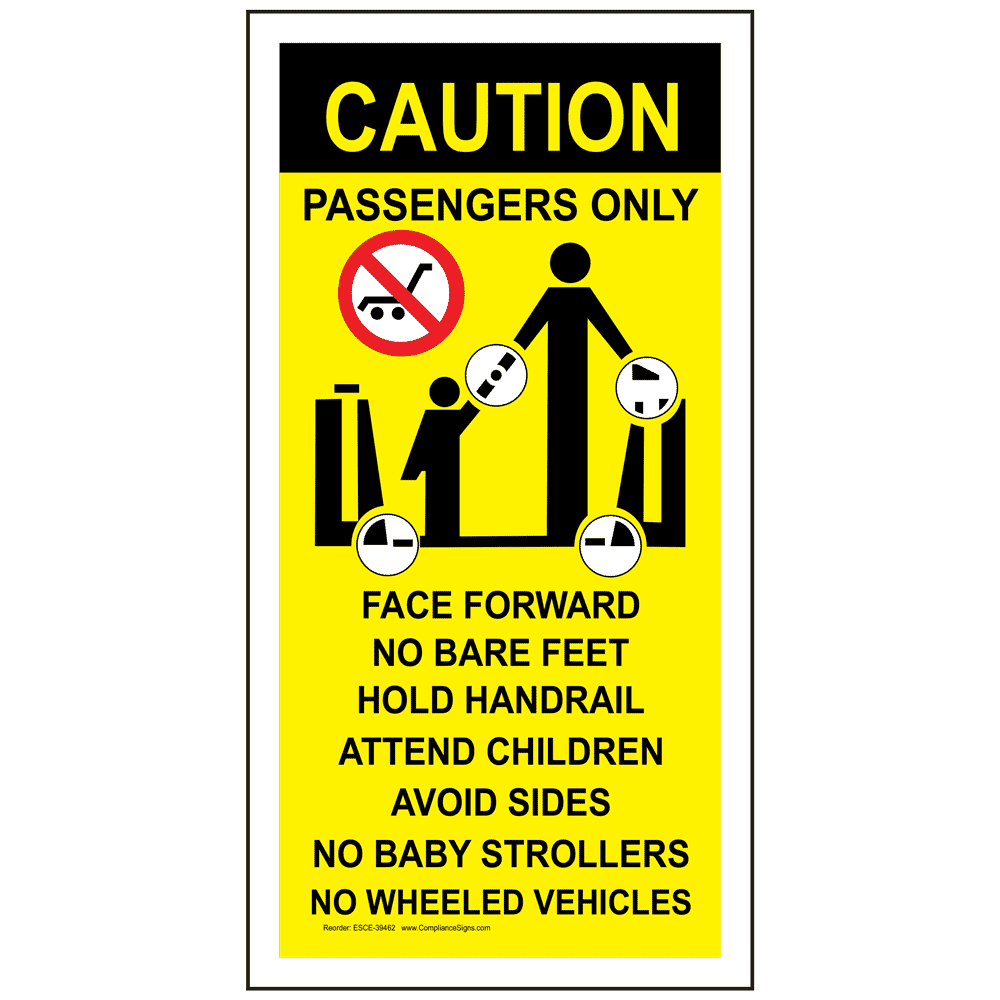Caution Face Forward No Bare Feet Hold Handrail Escalator Sign ESCE-39462