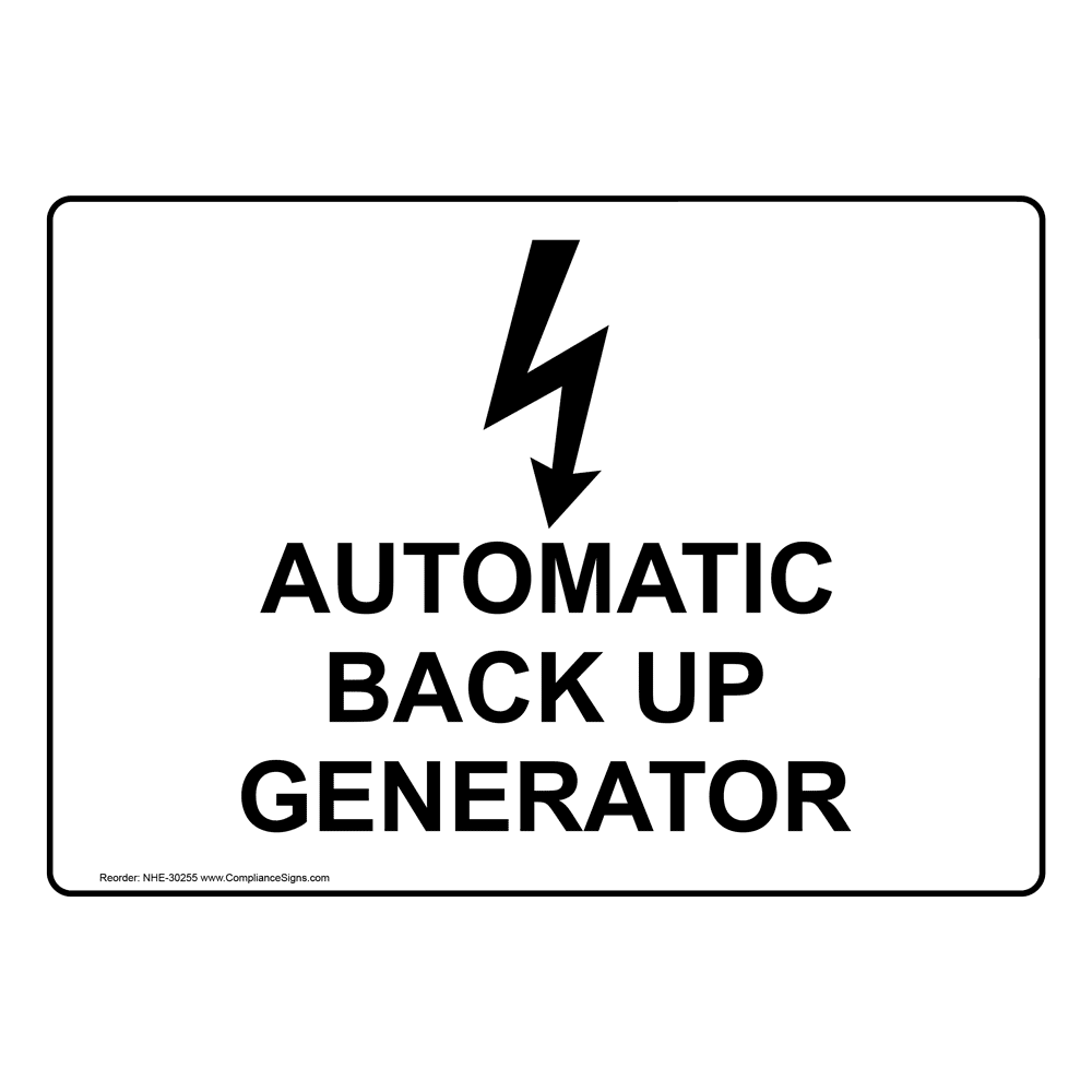 Automatic Back Up Generator Sign With Symbol NHE-30255