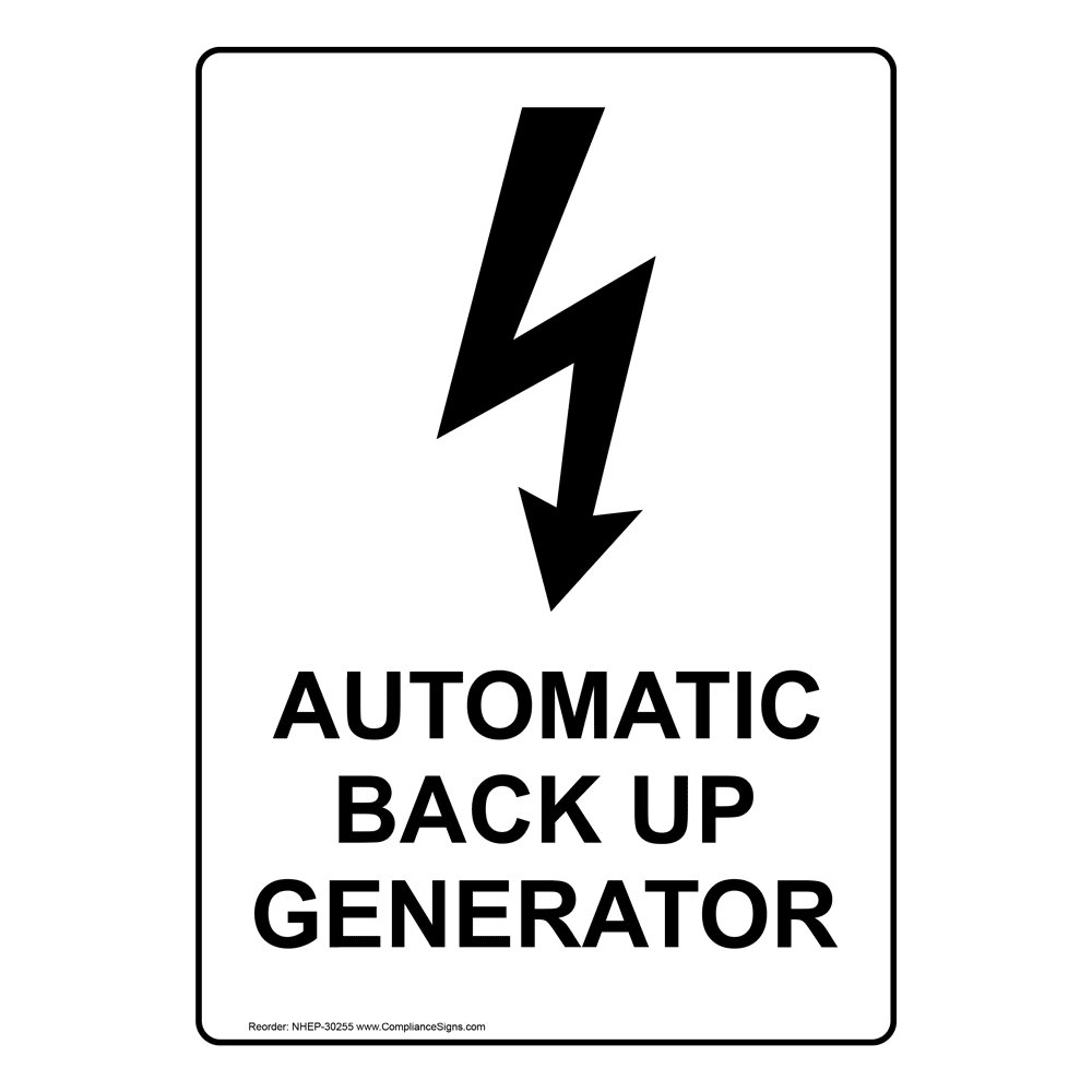 Portrait Automatic Back Up Generator Sign With Symbol NHEP-30255