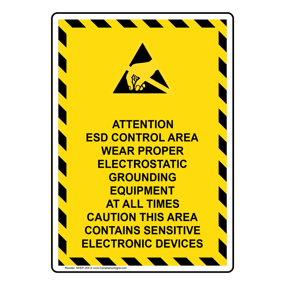 Portrait Attention ESD Control Area Sign With Symbol NHEP-30314