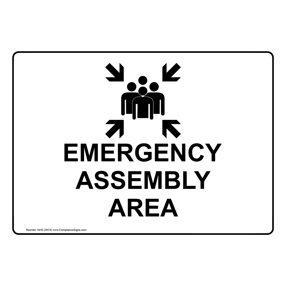 Portrait Emergency Assembly Area Sign With Symbol NHEP-25576