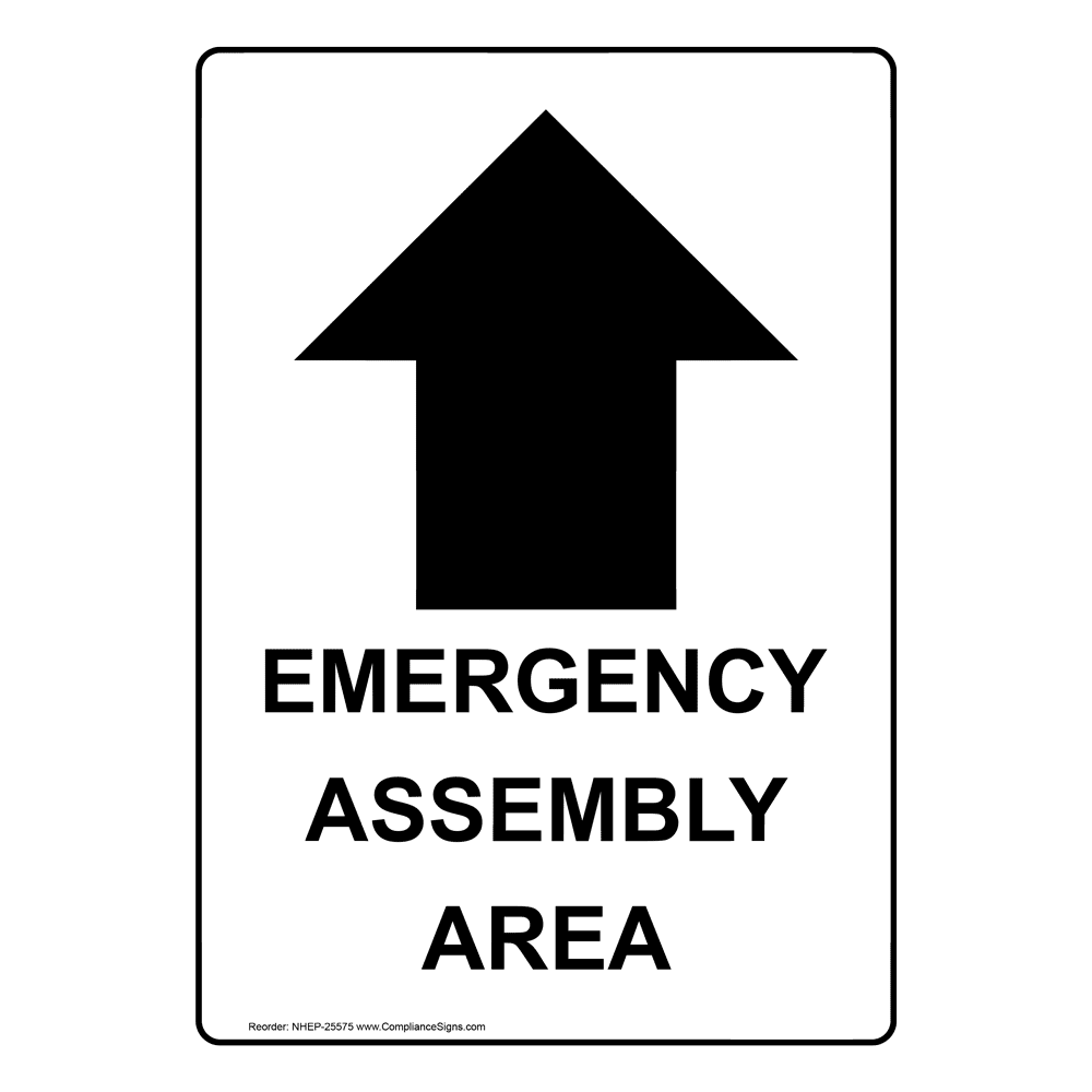 Portrait Emergency Assembly Area Sign With Symbol NHEP-25575