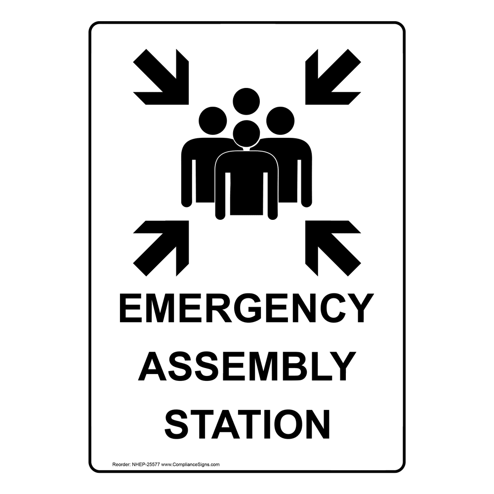 Portrait Emergency Assembly Area Sign With Symbol NHEP-25573