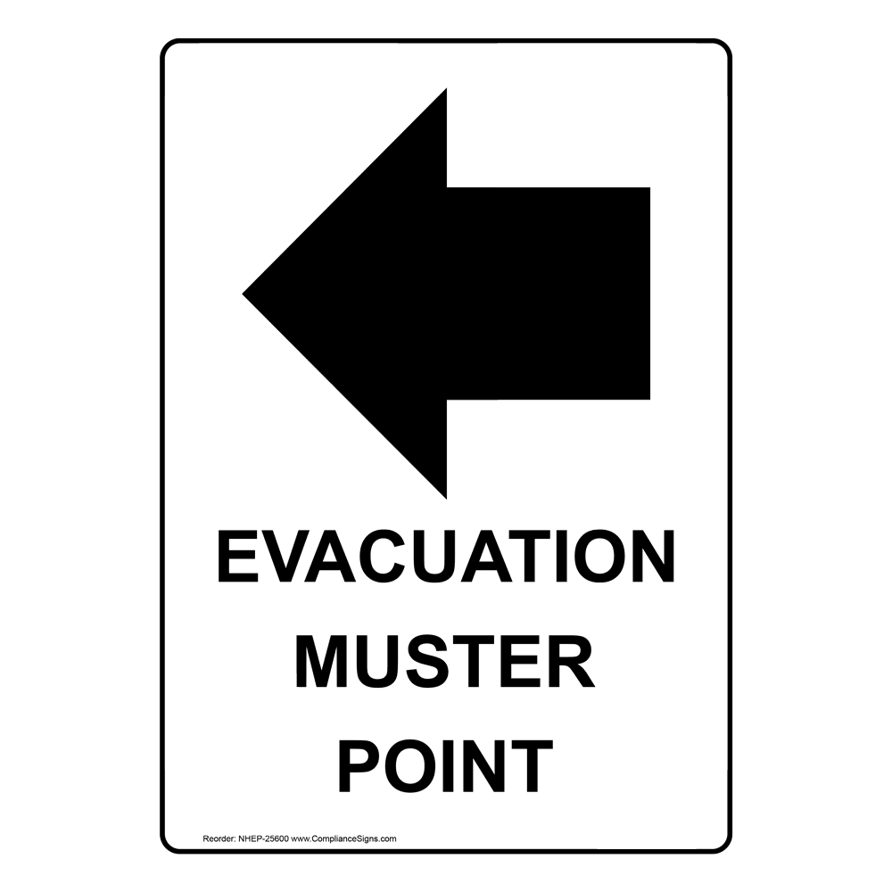Portrait Evacuation Muster Point Sign With Symbol NHEP-25600