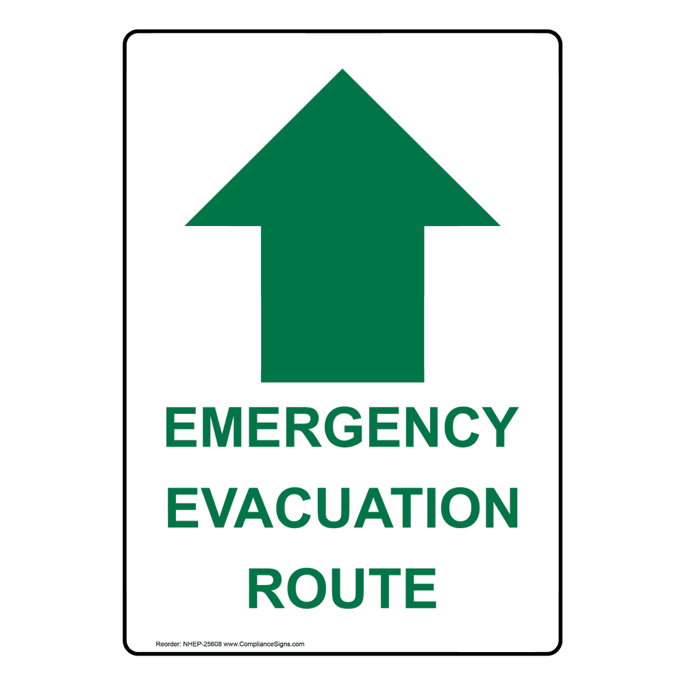 Portrait Emergency Evacuation Route Sign With Symbol NHEP-25608