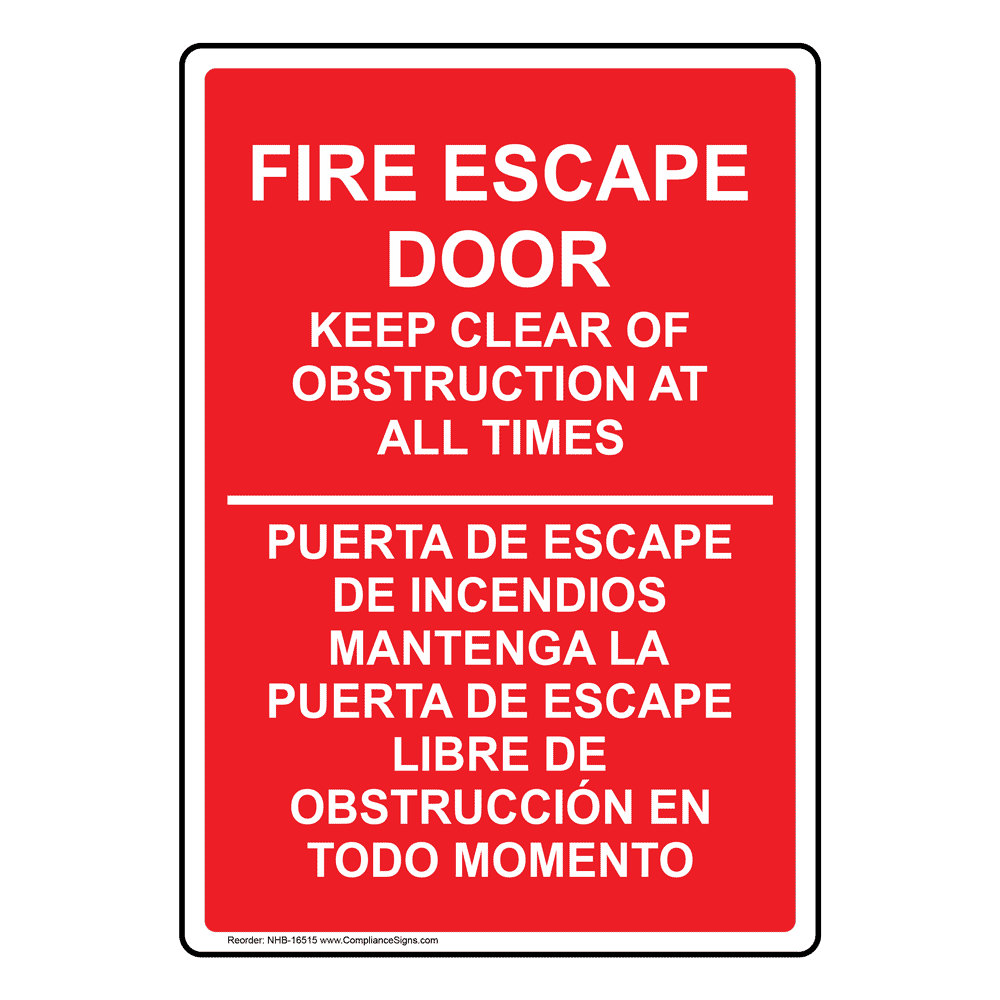 Fire Escape Door Keep Clear Of Obstruction Sign NHE-16515