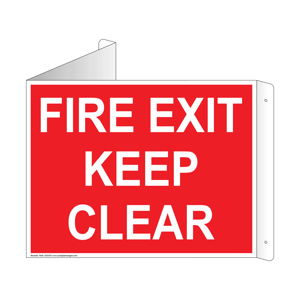 Fire Exit Keep Clear Sign NHE-16516Tri Exit Emergency / Fire