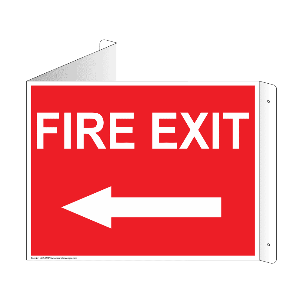 Fire Exit With Outward Arrow Sign NHE-6810Tri Exit Emergency / Fire