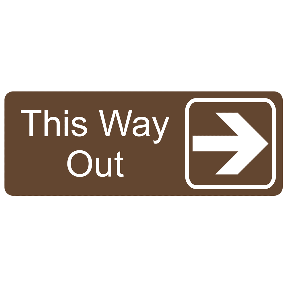 This Way Out With Right Arrow Engraved Sign EGRE-615-SYM-BLKonYLW Exit
