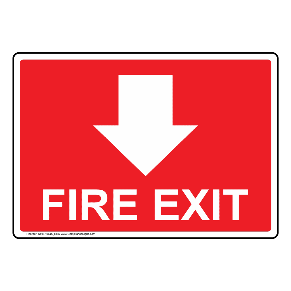 Fire Exit With Down Arrow Sign NHE 19645 RED fire-exit-with-down-arrow-sign-nhe-19645-red