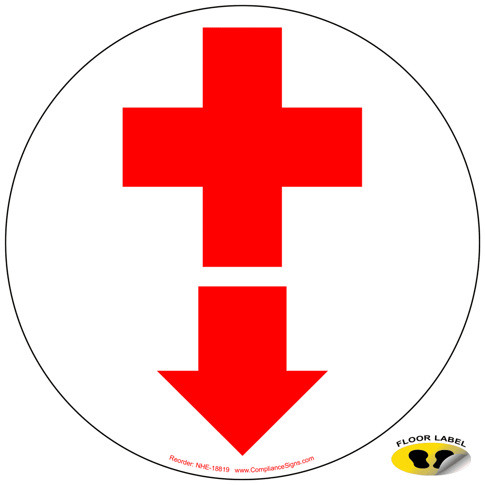 First Aid With Down Arrow Floor Label NHE-18819