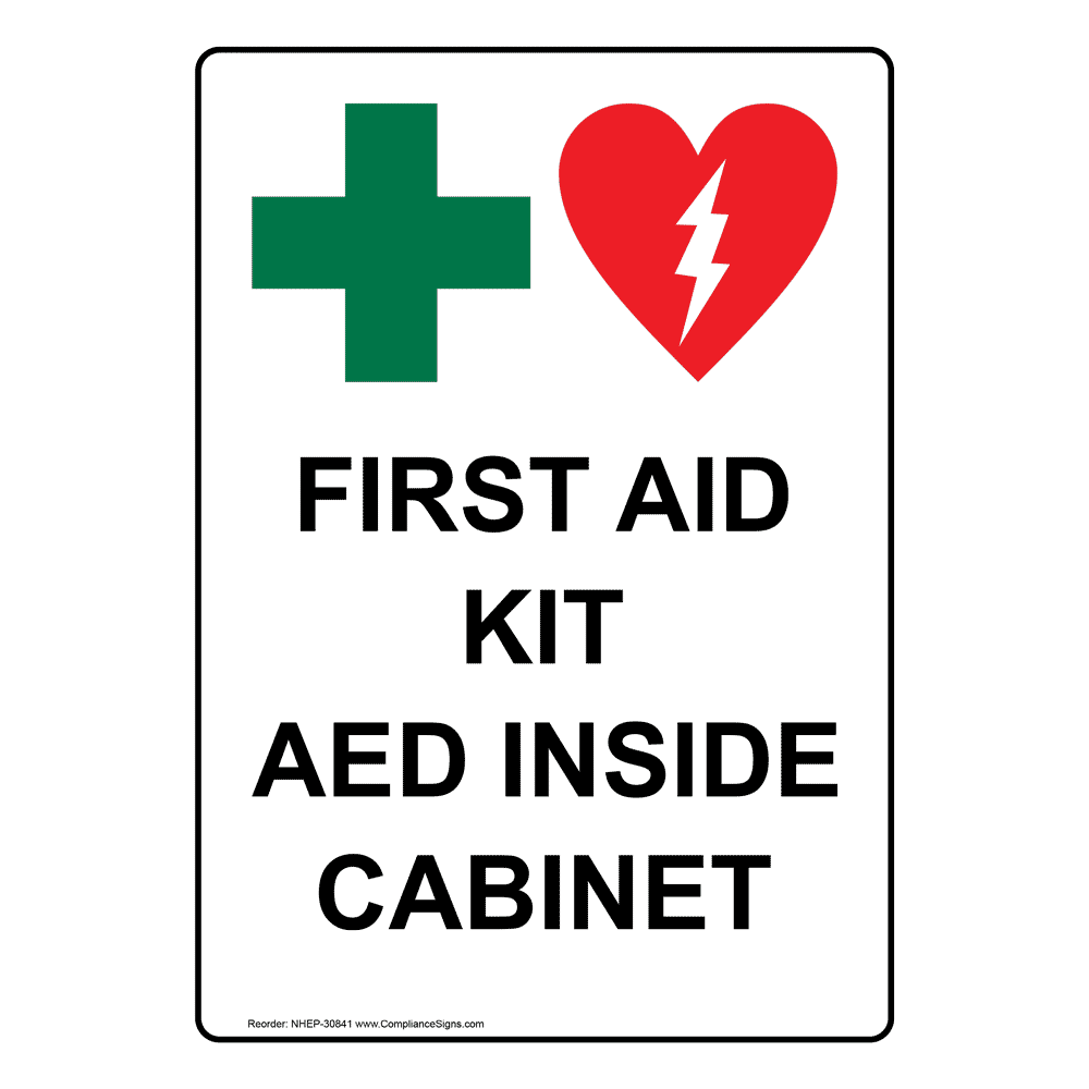 First Aid Kit AED Inside Cabinet Sign With Symbol NHE-30841