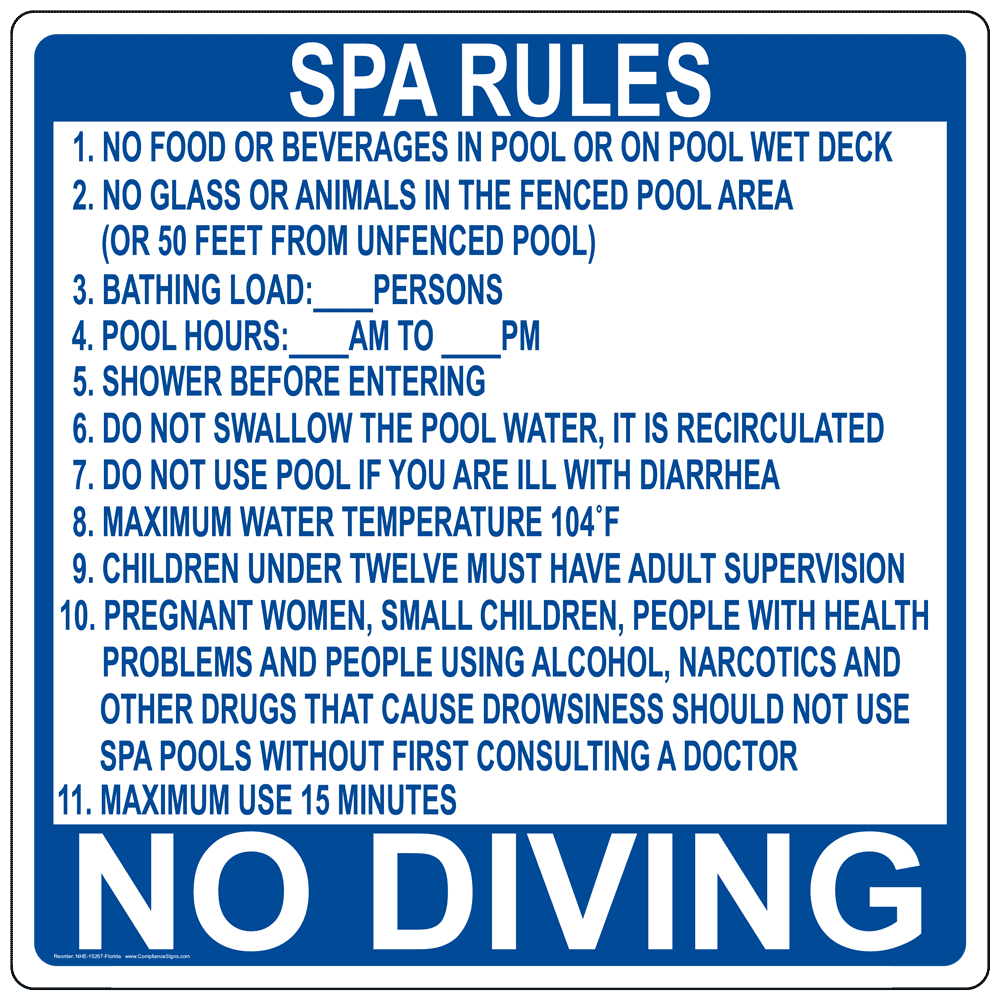 Spa Rules Sign NHE 15267 Florida Swimming Pool Spa Spa Rules Sign NHE 15267 Florida Swimming Pool Spa