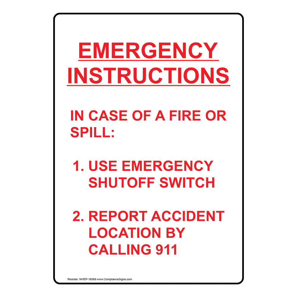 Portrait Emergency Instructions In Case Of A Sign NHEP-16569