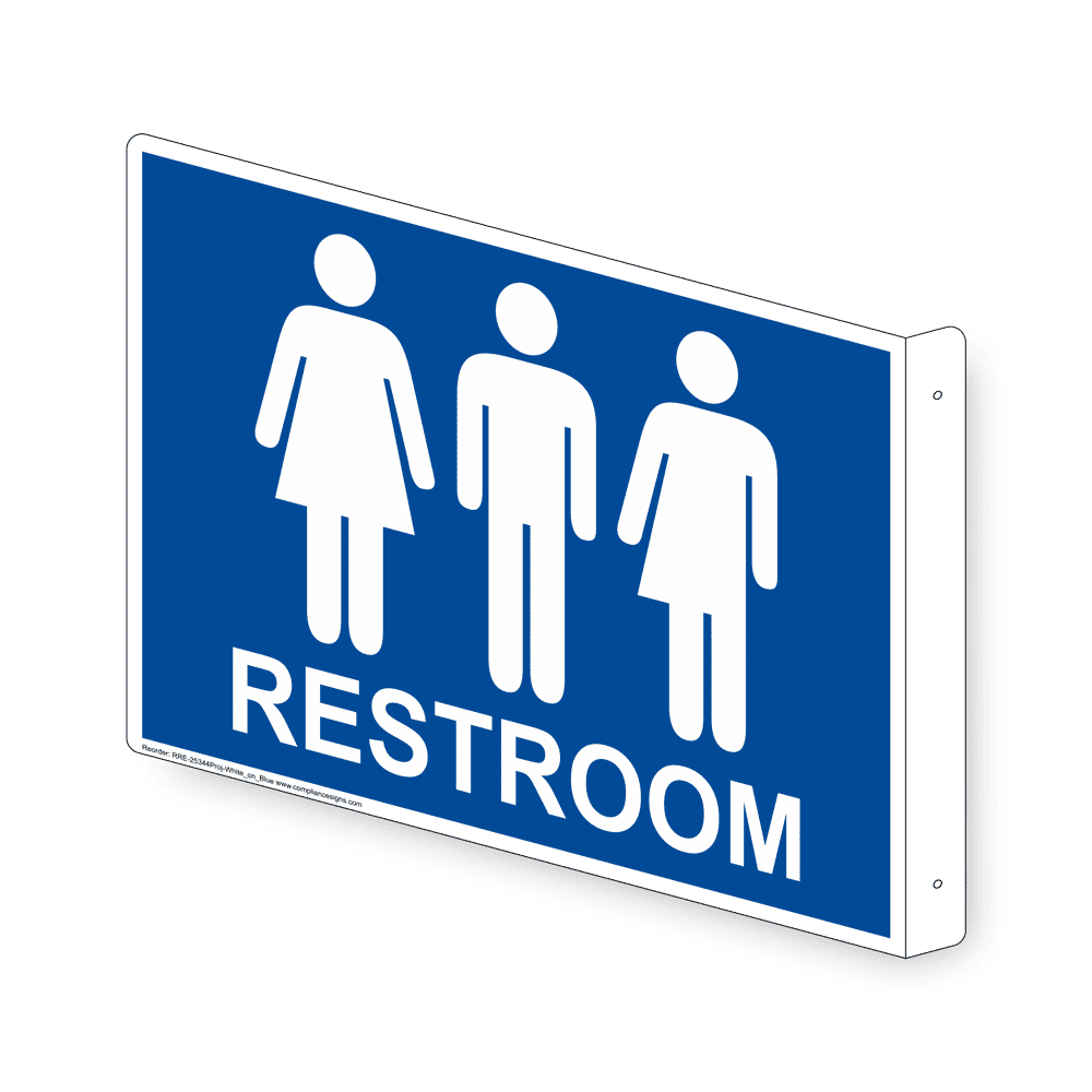 Restroom Sign RRE-25344Proj-WHTonBLU Restrooms