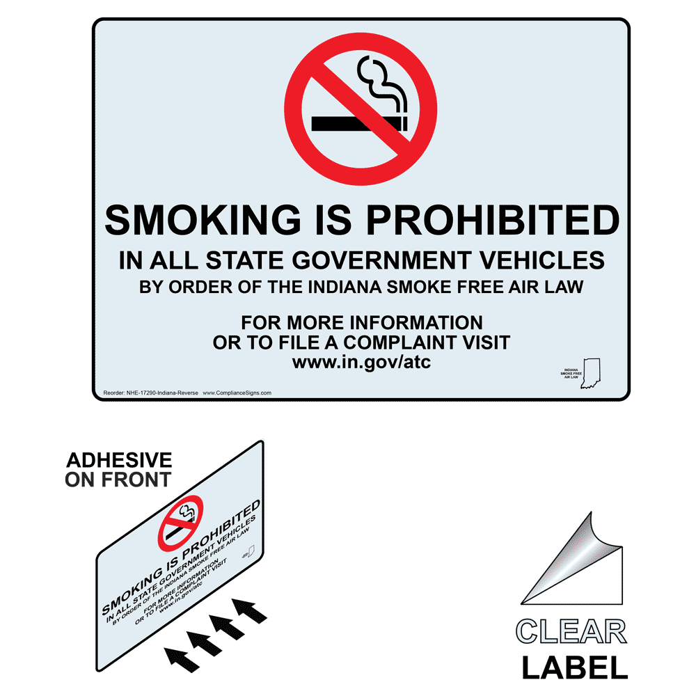 SMOKING IS PROHIBITED In Vehicles Label NHE-17290-Indiana-Reverse