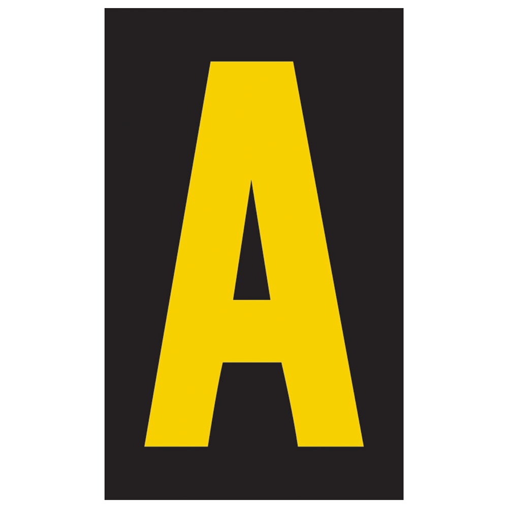 Letter A Reflective Label Yellow on Black 2 Sizes CS491530