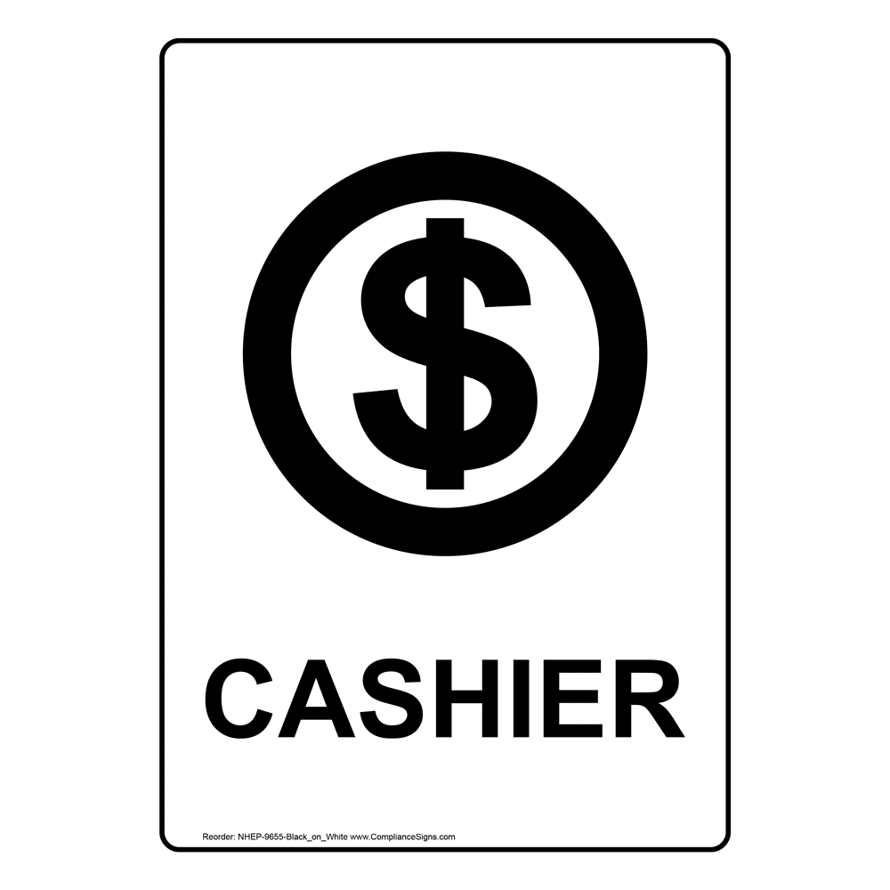 Portrait Cashier Sign With Symbol NHEP-9655-Black_on_White