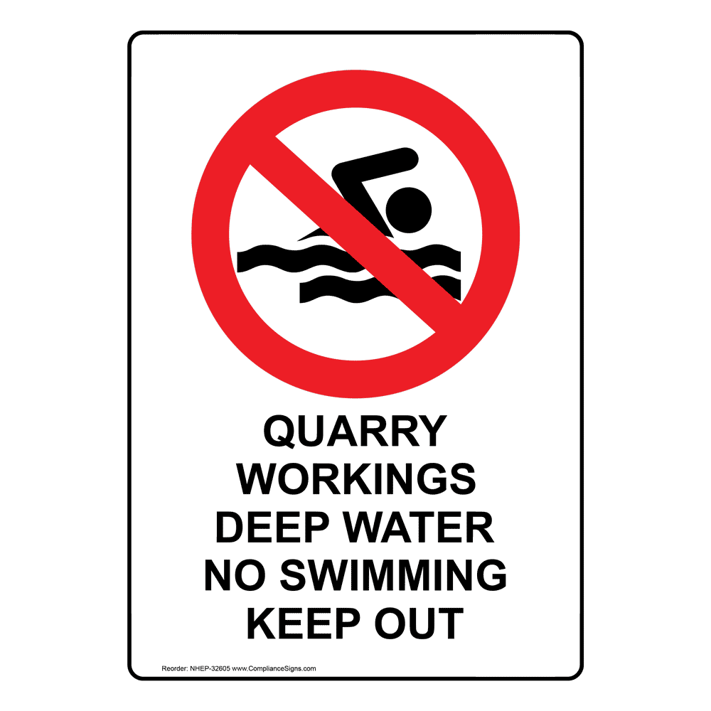 Portrait Quarry Workings Deep Water Sign With Symbol NHEP-32605